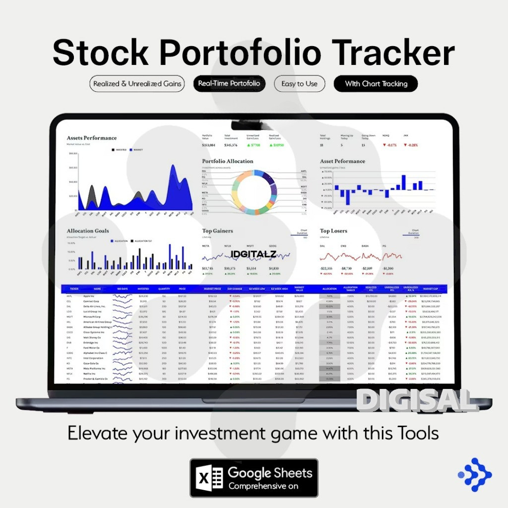 Jual Stock Portfolio Tracker Saham Template Google Sheets Spreadsheet ...
