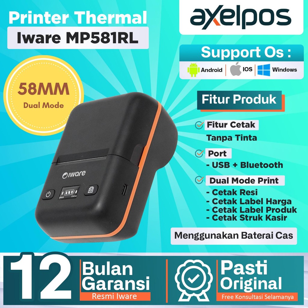 Jual Printer Thermal Mini Dual Mode Usb Bluetooth 58mm - Cetak Struk & Label Stiker Iware ...