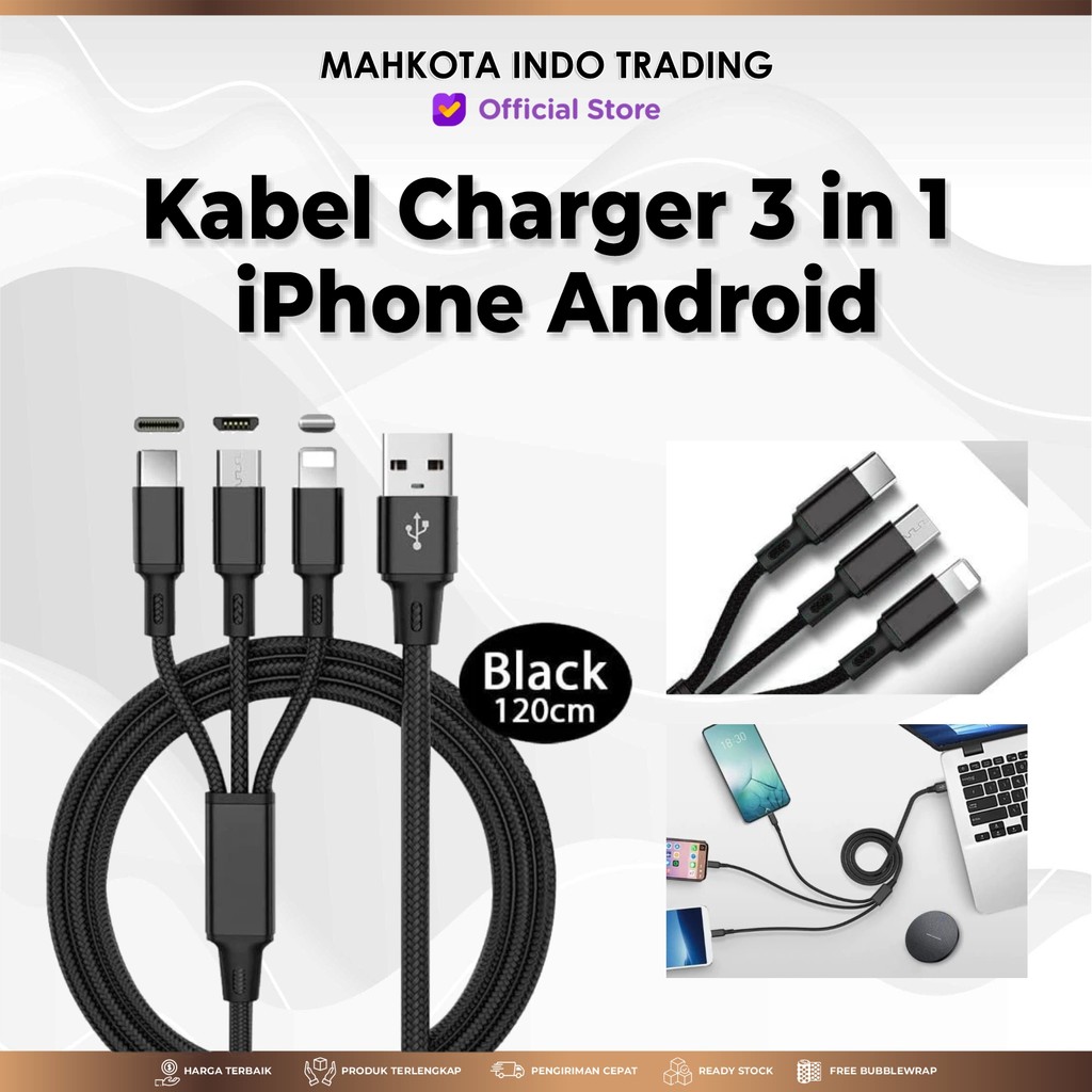 Jual Kabel Charger iPhone Android USB Type C, Thunderbolt, Micro UNIVERSAL | Shopee Indonesia