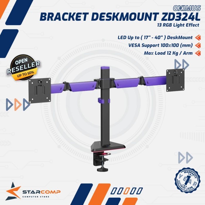 Jual OXIMUS ZD324L Deskmount Bracket Dual LED Monitor TV 7"-40" RGB LED ...