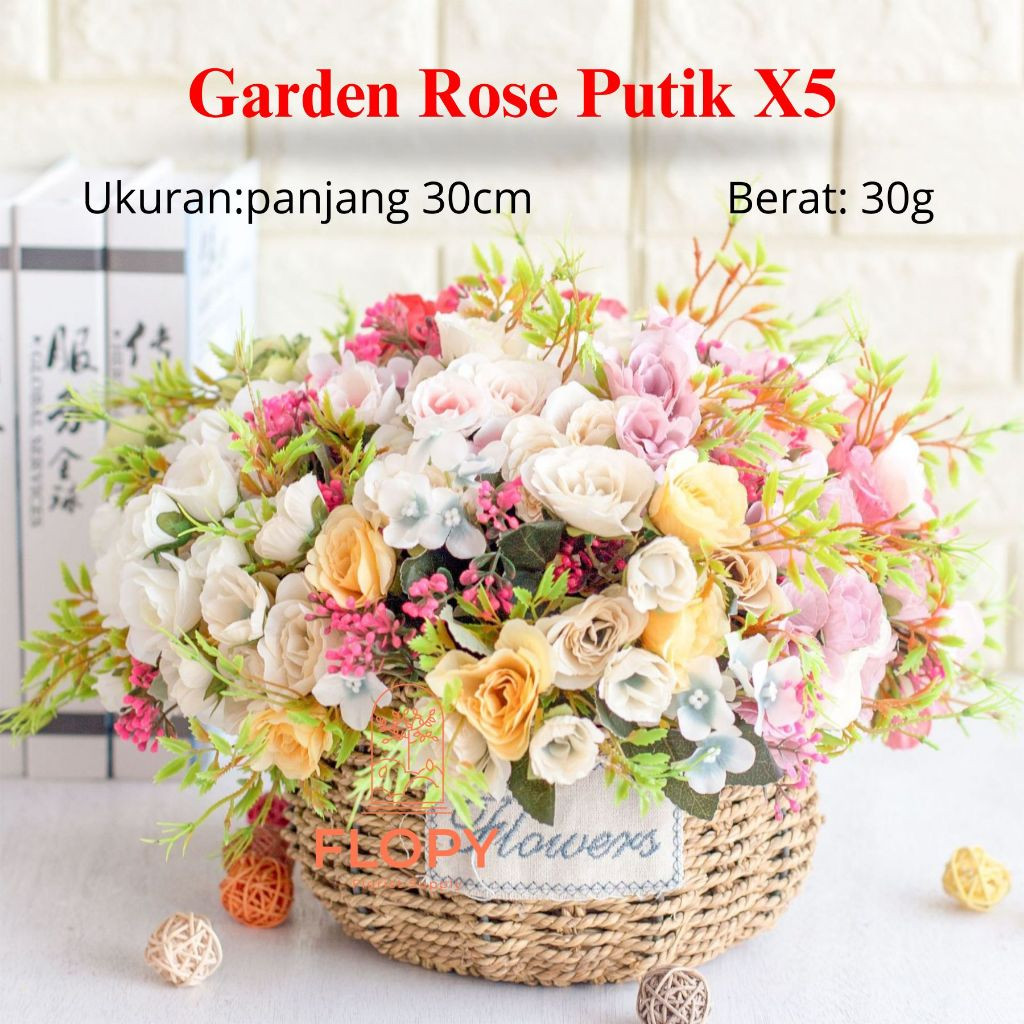 Jual [ 5 Cabang ] Artificial Garden Rose Putik X5 / Artificial Bunga ...