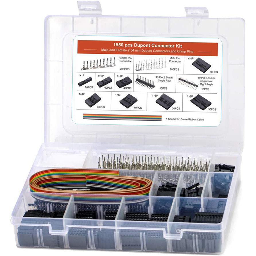 Jual 1550PCS 2.54mm Pitch Wire-to-Wire Dupont Connector Kit includes Pin Headers Jumper Wire ...