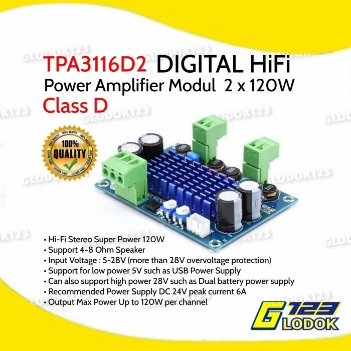 Jual Audio Amplifier Stereo HiFi 2 x 120W Class D TPA3116D2 | Shopee ...