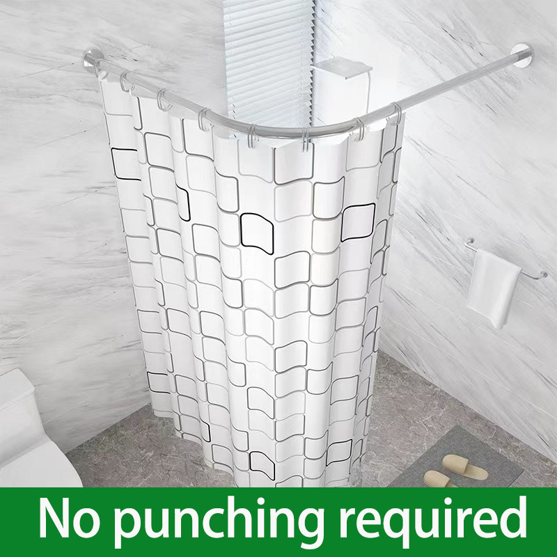 Jual Punch-Free Shower Curtain Pole Arc L-Shaped Stainless Steel ...