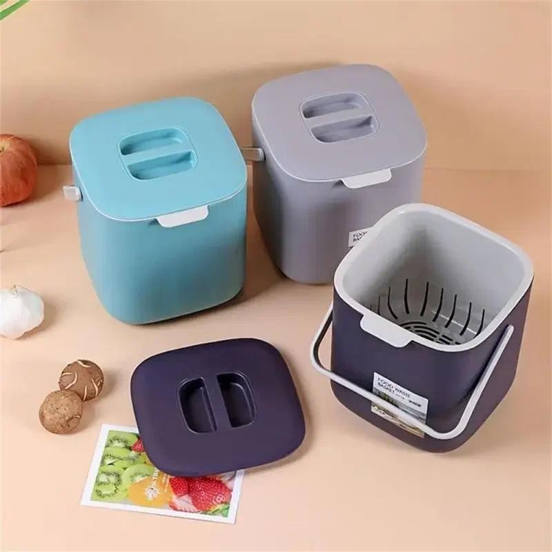 Jual Kitchen Double Layer Trash Can with Lid Wall-mounted Waste Baskets ...