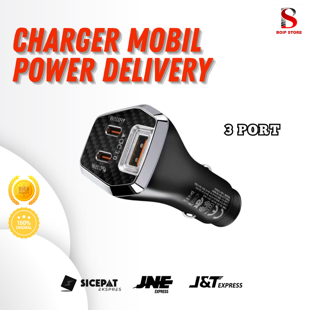 Jual Charger Mobil 3 Port Power Delivery 45W Qualcomm Quick Charge 3.0 ...