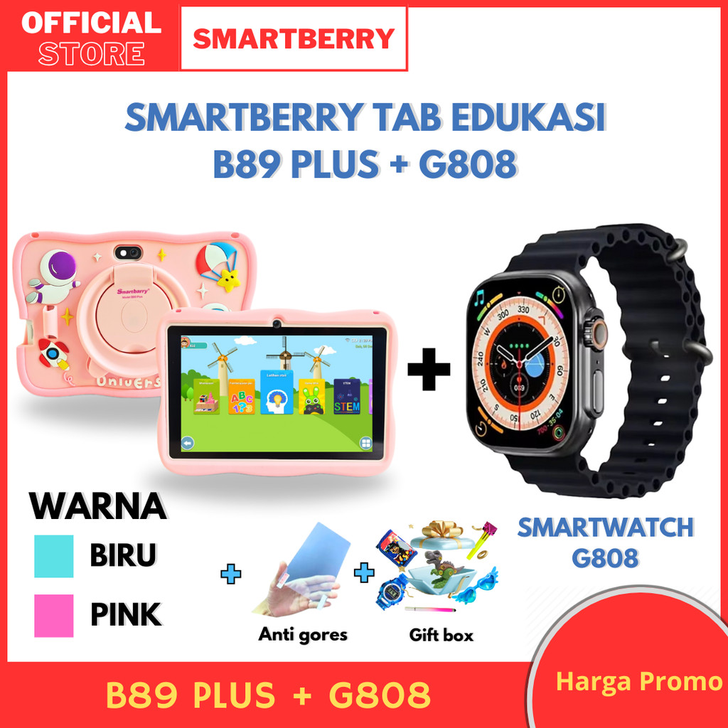 Jual (B89PLUS + G808) SMARTBERRY KIDS STUDY TAB B89 Plus / smartwatch G808 / tab 4/128GB ...