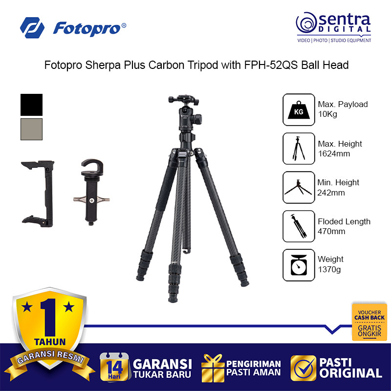 Jual Fotopro Sherpa Plus Carbon Fiber Travel Tripod + 52QS Arca-Type ...