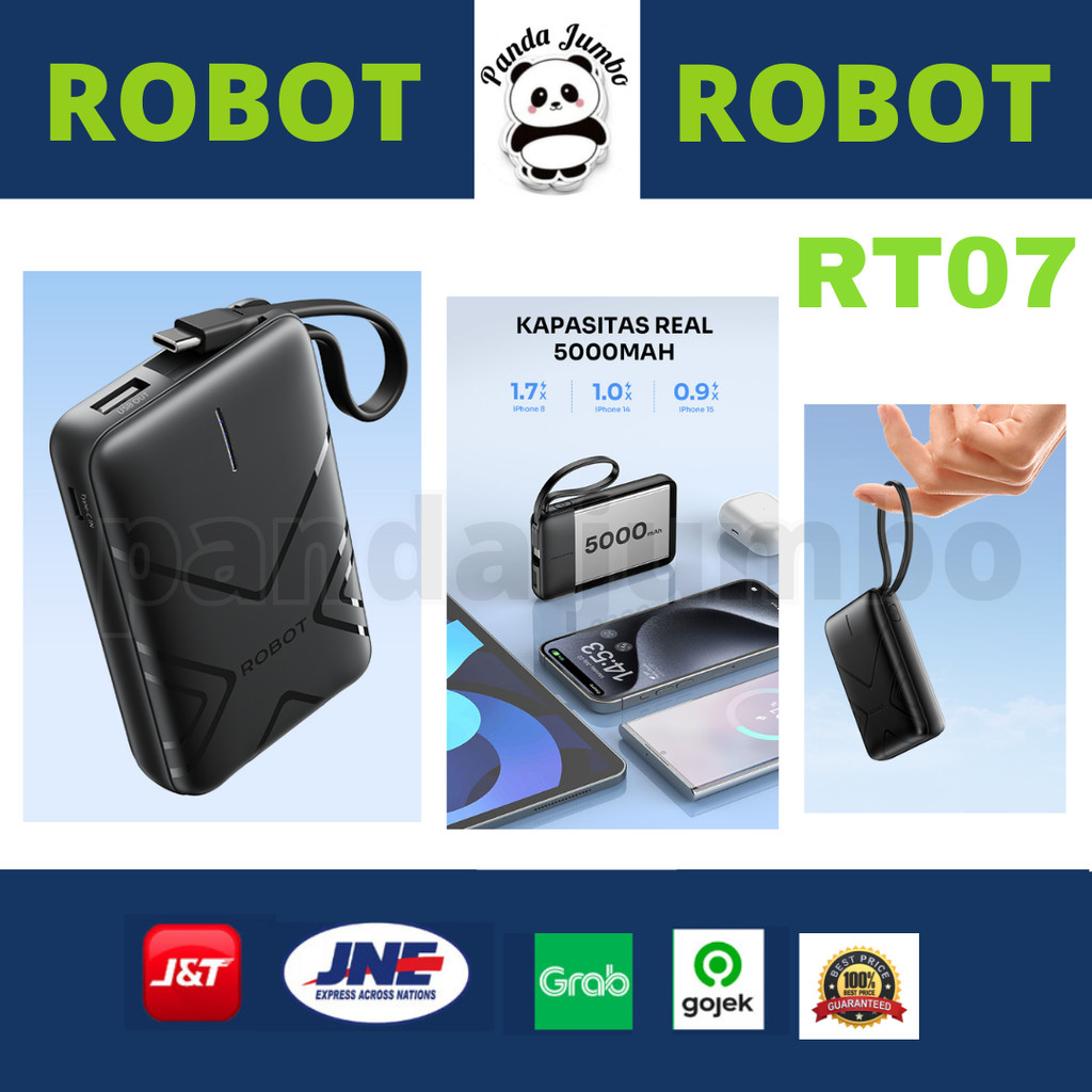 Jual ROBOT RT07 Smart Powerbank 5000mAh Slim Small Compact Size with USB-C Cable Built in (PJ ...