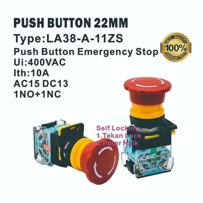 Jual Push Button Emergency Stop/Push lock/Reset Self Locking 22mm | Shopee Indonesia