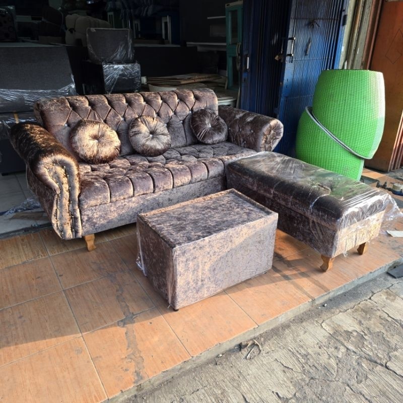 Jual (Free Ongkir) Sofa Minimalis 3 Seater Beludru + Bench | Shopee ...