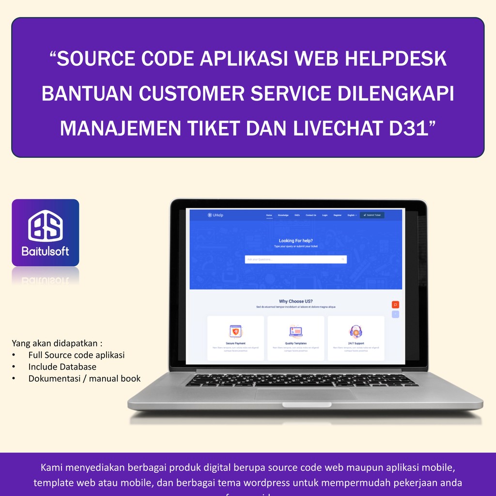 Jual D31 - UHELP - HELPDESK SUPPORT TICKETING SYSTEM WITH LIVECHAT SOURCE CODE BY BAITULSOFT ...