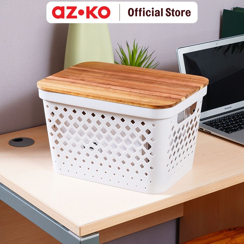 Jual AZKO Stora Keranjang Penyimpanan Diamond Dengan Tutup Acacia ...