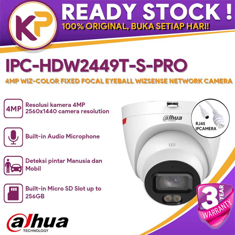 Jual DAHUA IPC-HDW2449T-S-PRO 4MP WIZ-COLOR FIXED FOCAL EYEBALL ...