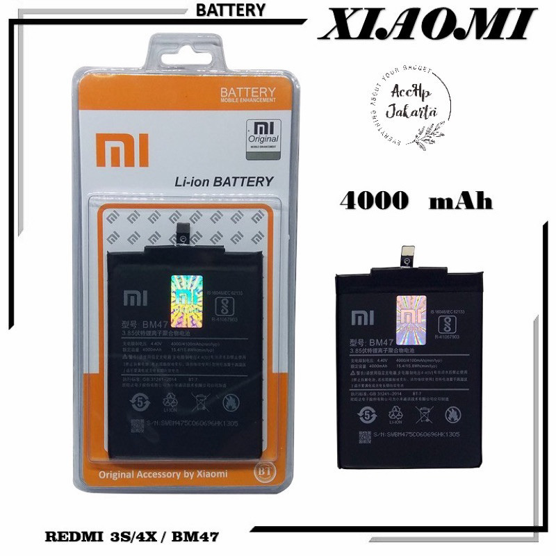 Jual Baterai Batre XiaoMi Redmi 3 3S 3X 3 Pro Redmi 4X BM47 Original ...