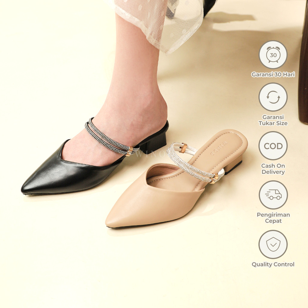 Jual WINOD Sola Mules Heels 3 cm Sepatu Pesta Kondangan Fashion Elegan ...