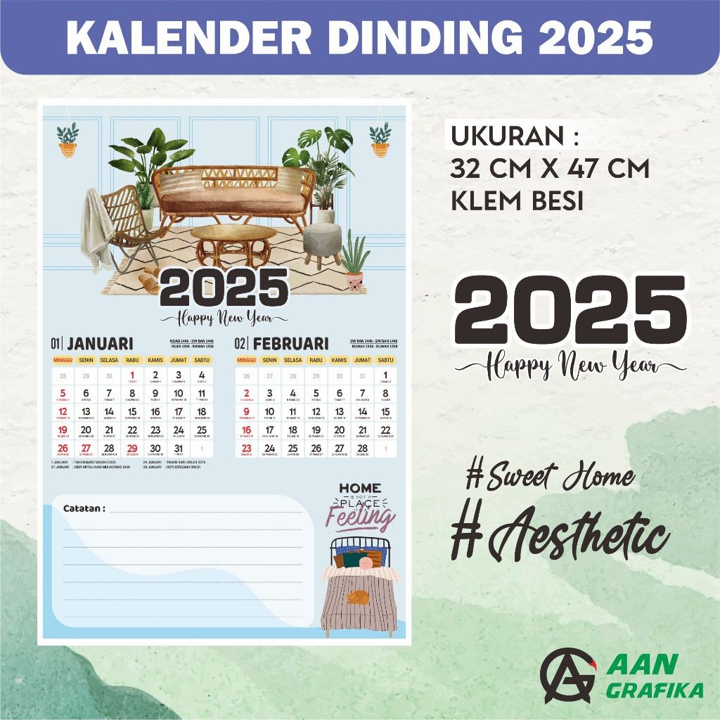 Jual Kalender Dinding 2025 | Tema Home | Kalender Aesthetic Cute ...