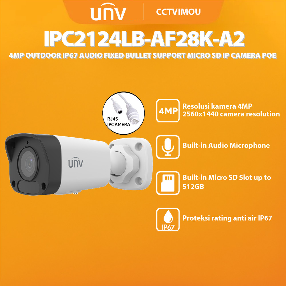 Jual UNV IPC2124LB-AF28K-A2 4MP OUTDOOR IP67 AUDIO FIXED BULLET SUPPORT ...