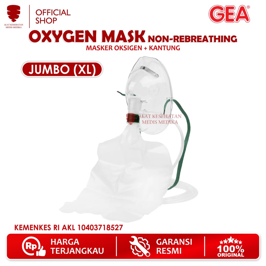 Jual GEA Masker Oksigen Non Rebreathing Dewasa Jumbo Kantong Oxygen ...