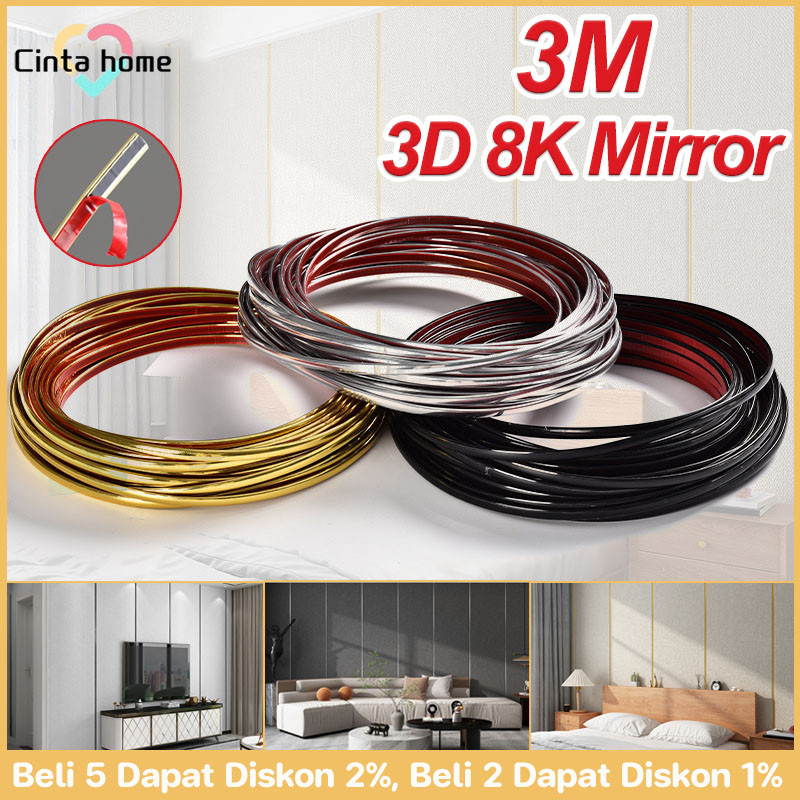 Jual 3M List Plat Strip Mirror Gold Silver List Plat Strip Hairline ...