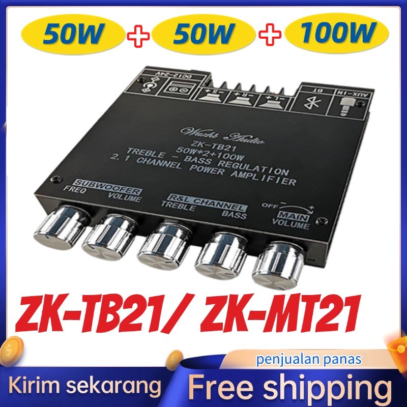 Jual ZK-TB21/ZK-MT21 Penyesuaian Tinggi dan Bass 2.1 Channel 50Wx2+100W Bluetooth Modul Penguat ...