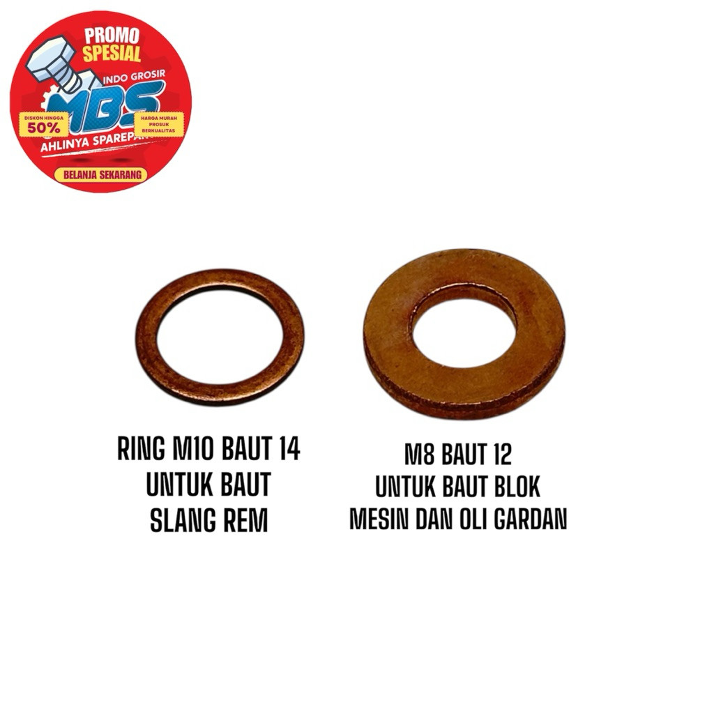 Jual ORIGINAL RING TEMBAGA M10 dan m8 BAUT 14 SELANG REM DAN M8 BAUT 12 ...
