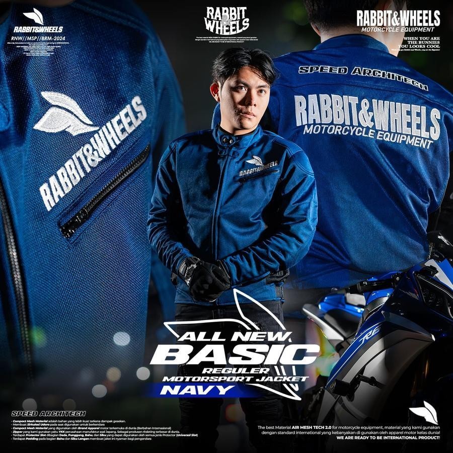 Jual JAKET RABBIT AND WHEELS NEW BASIC REGULAR NAVY | JAKET TOURING ...
