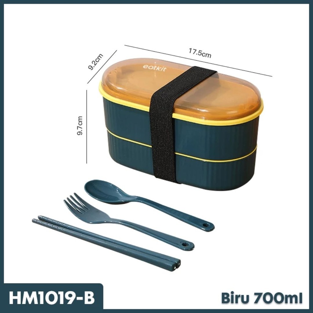 Jual Eatkit Kotak Bekal Makan Siang Transparan 1250ml Desain Dua Lapis Lunch Box - Biru | Shopee ...