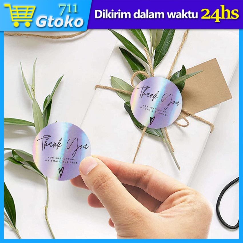 Jual Sticker Label Motif Thank You Bulat Hologram Laser Stiker Terima ...