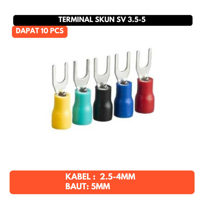 Jual Skun Garpu Y SV3.5-5 SV 3.5-5 Konektor Terminal Kabel Listrik Baut 5mm 10 pcs | Shopee ...