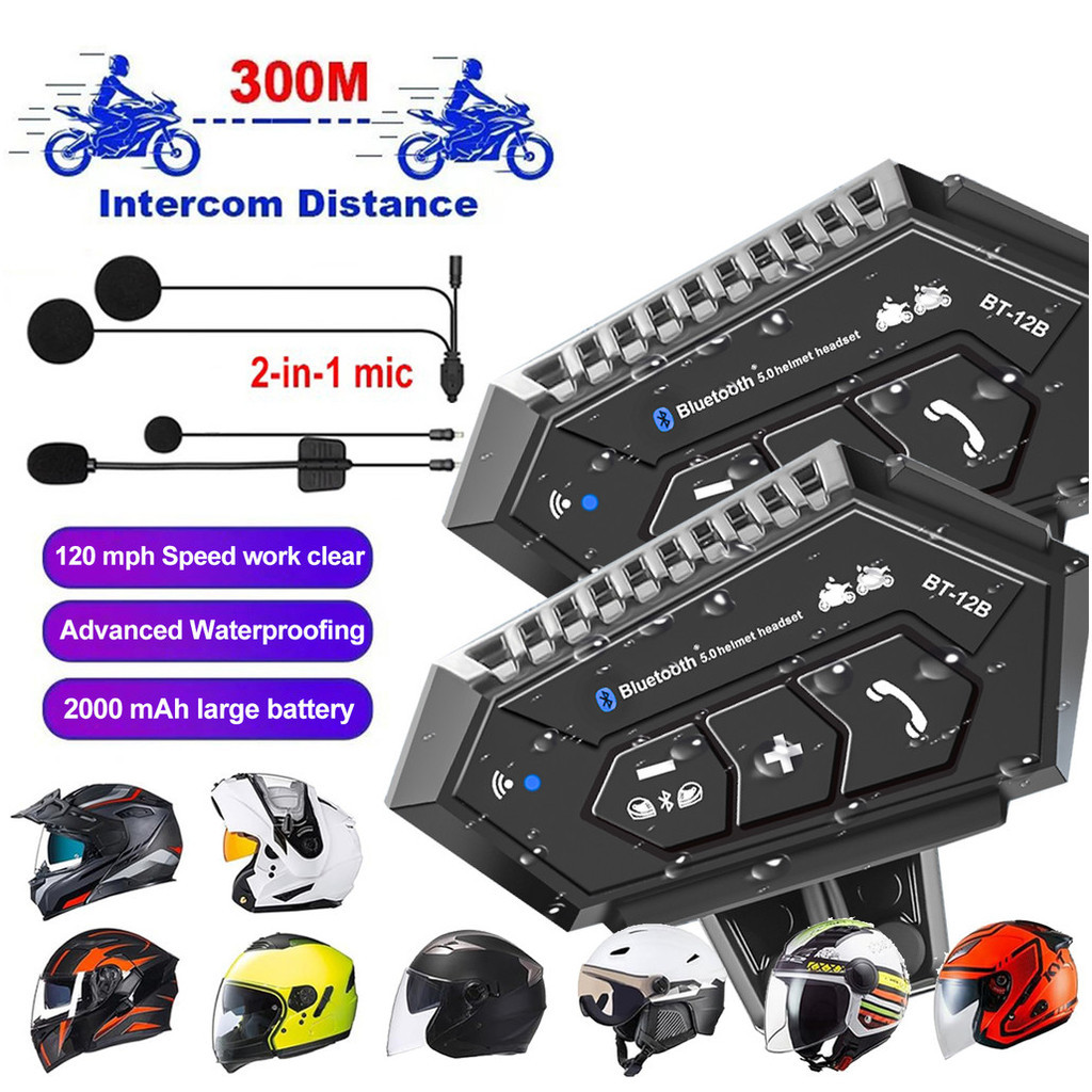 Jual BT12B Motorcycle Helmet Headset Motorcycle Intercom 2 Rider Talk ...