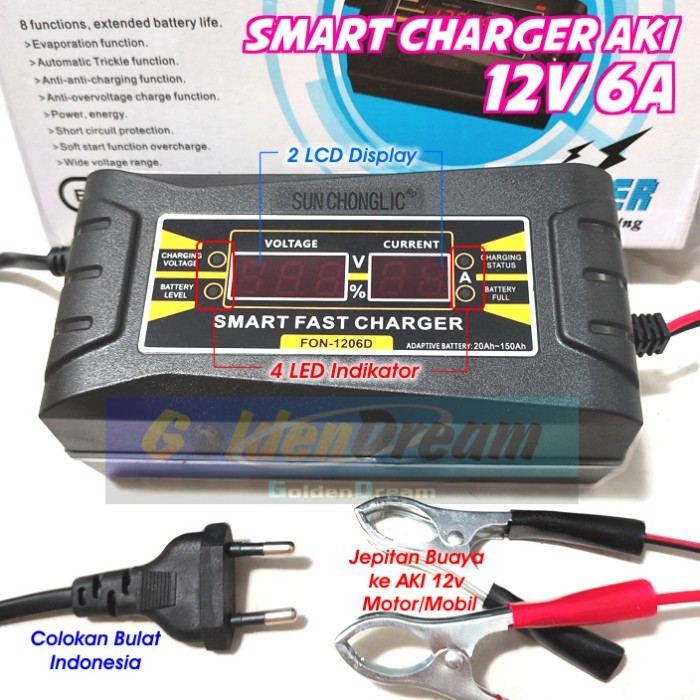 Jual Smart Fast Charger Aki 12v 6A Otomatis Cas Accu Batere Motor Mobil ...