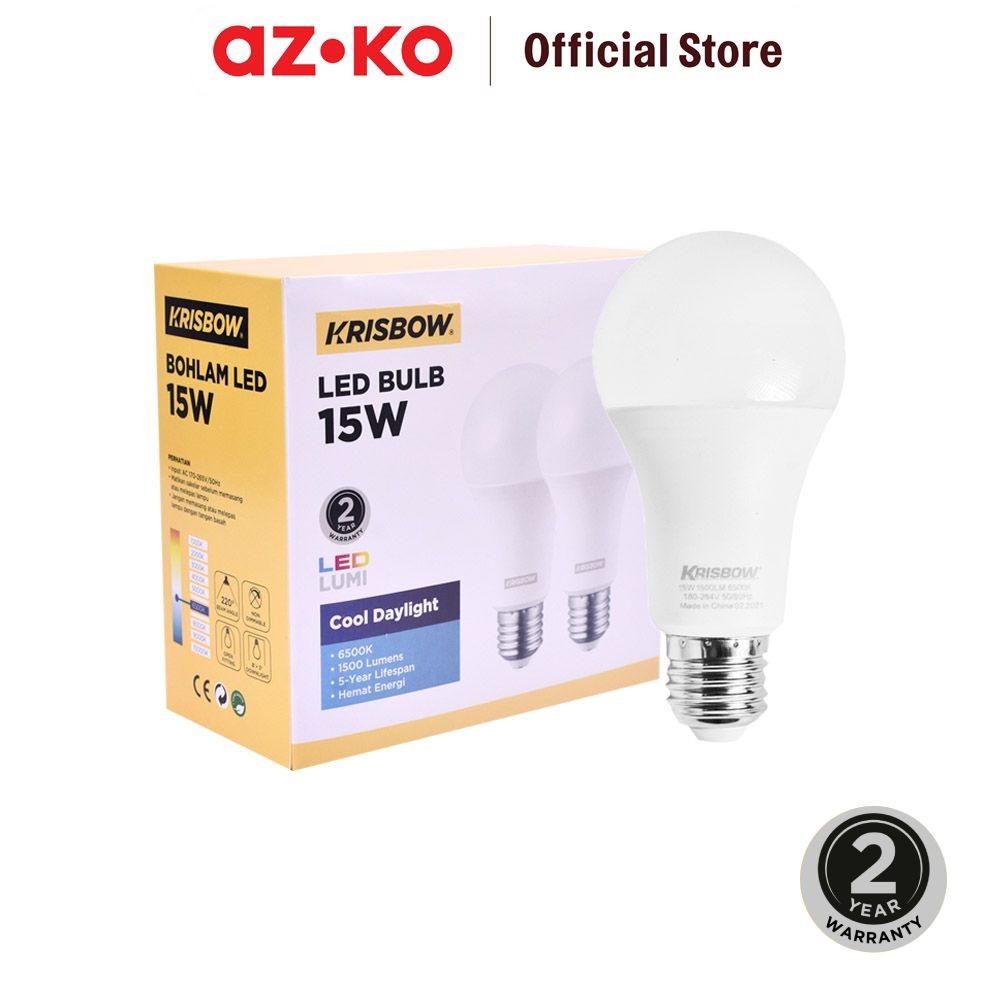 Jual AZKO Krisbow Set 2 Pcs Lumi Bohlam Led 15 Watt Cool Daylight | Shopee Indonesia