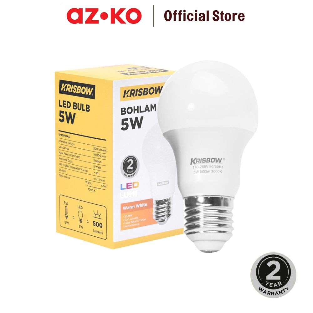 Jual AZKO Krisbow Lumi Bohlam Led 5 watt Warm White - Kuning Bulb Lampu ...