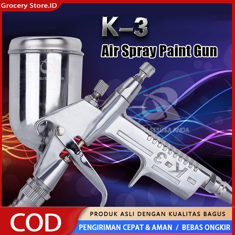 Jual K3 Spray Gun Spet Cat Angin Mesin Kompresor F75 Tabung Atas 400ml ...