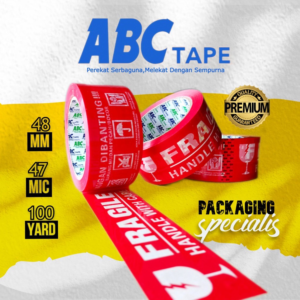 Jual Lakban Fragile ABC Tape Perekat Serbaguna 48 MM x 47mic x 100 Yard ...