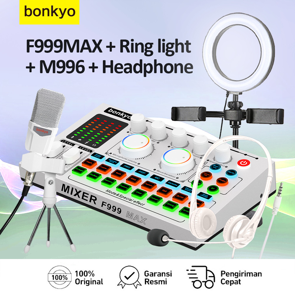Jual Bonkyo F999MAX soundcard M996 microphone V38V headset live ...