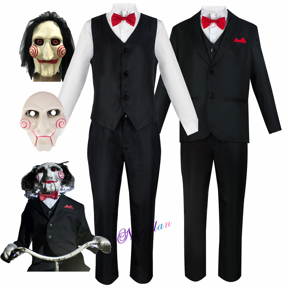 Jual Horror Movie Saw Cosplay Jigsaw Killer Cosplay Costume Coat Mask ...