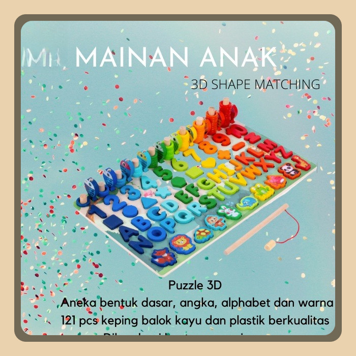 Jual Mainan Edukasi Anak Puzzle Balok Kayu 3D Shape Matching Angka ...