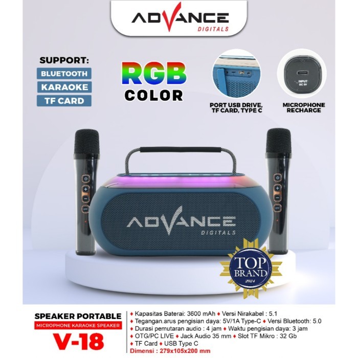 Jual Speaker Advance Karaoke Bluetooth + 2Mic Port Aux Slot TF Card RGB ...