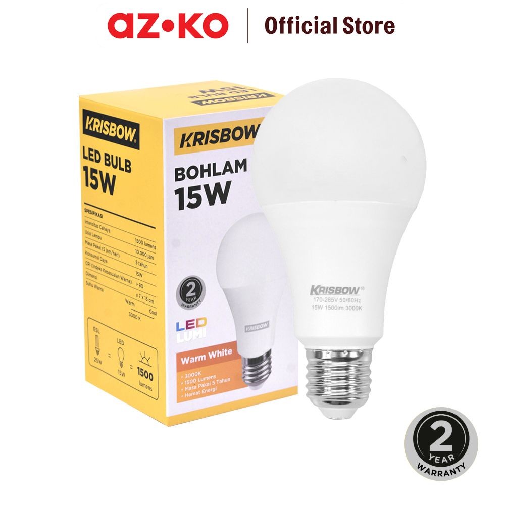 Jual AZKO Krisbow Lumi Bohlam Led 15 watt 1500lm Warm White - Kuning Bulb Lampu Indoor Outdoor ...