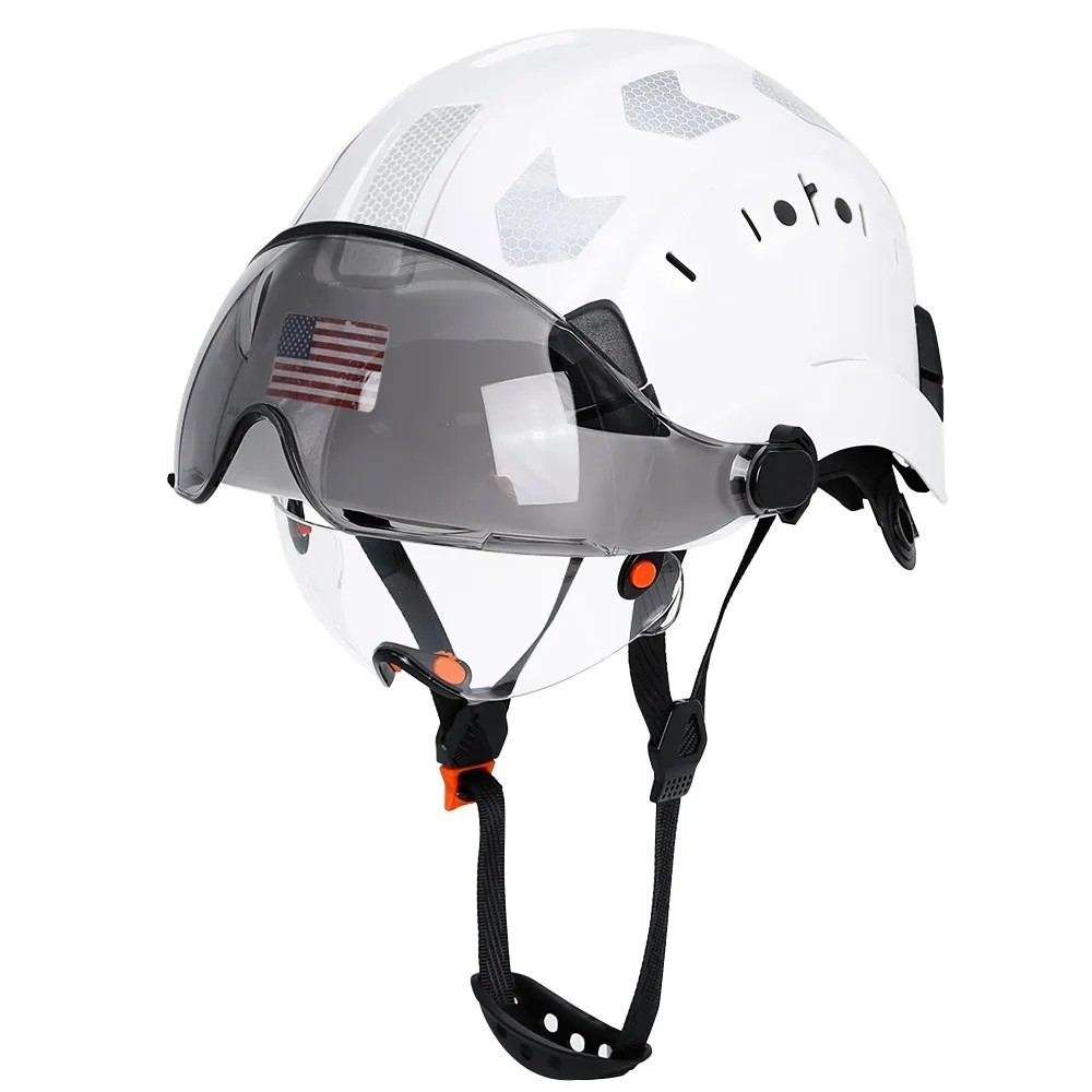 Jual Construction Safety Helmet with Visor Built In Goggles Reflective ...