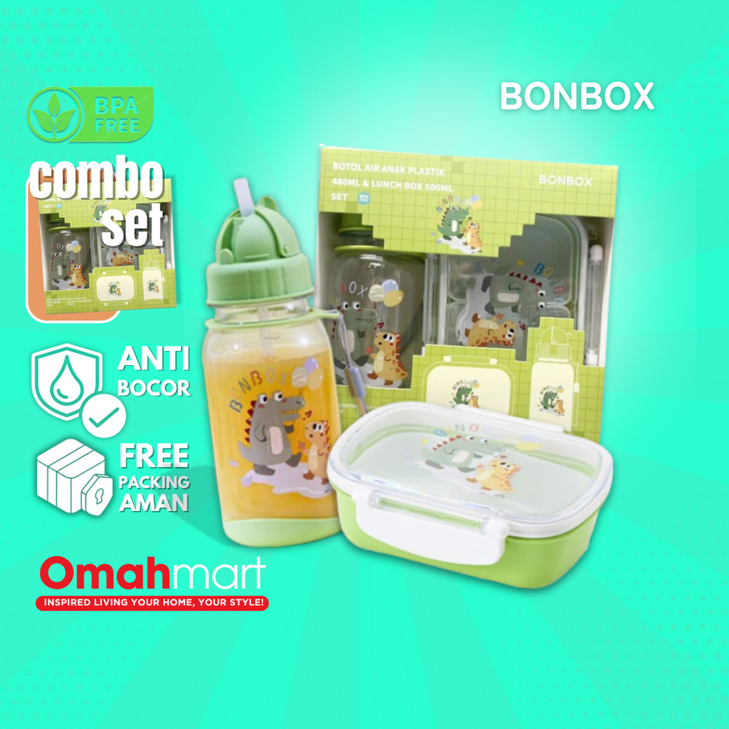 Jual Tempat Makan Anak BONBOX Lunch Box Set Botol Minum Dino Karakter Anti Tumpah | Shopee Indonesia
