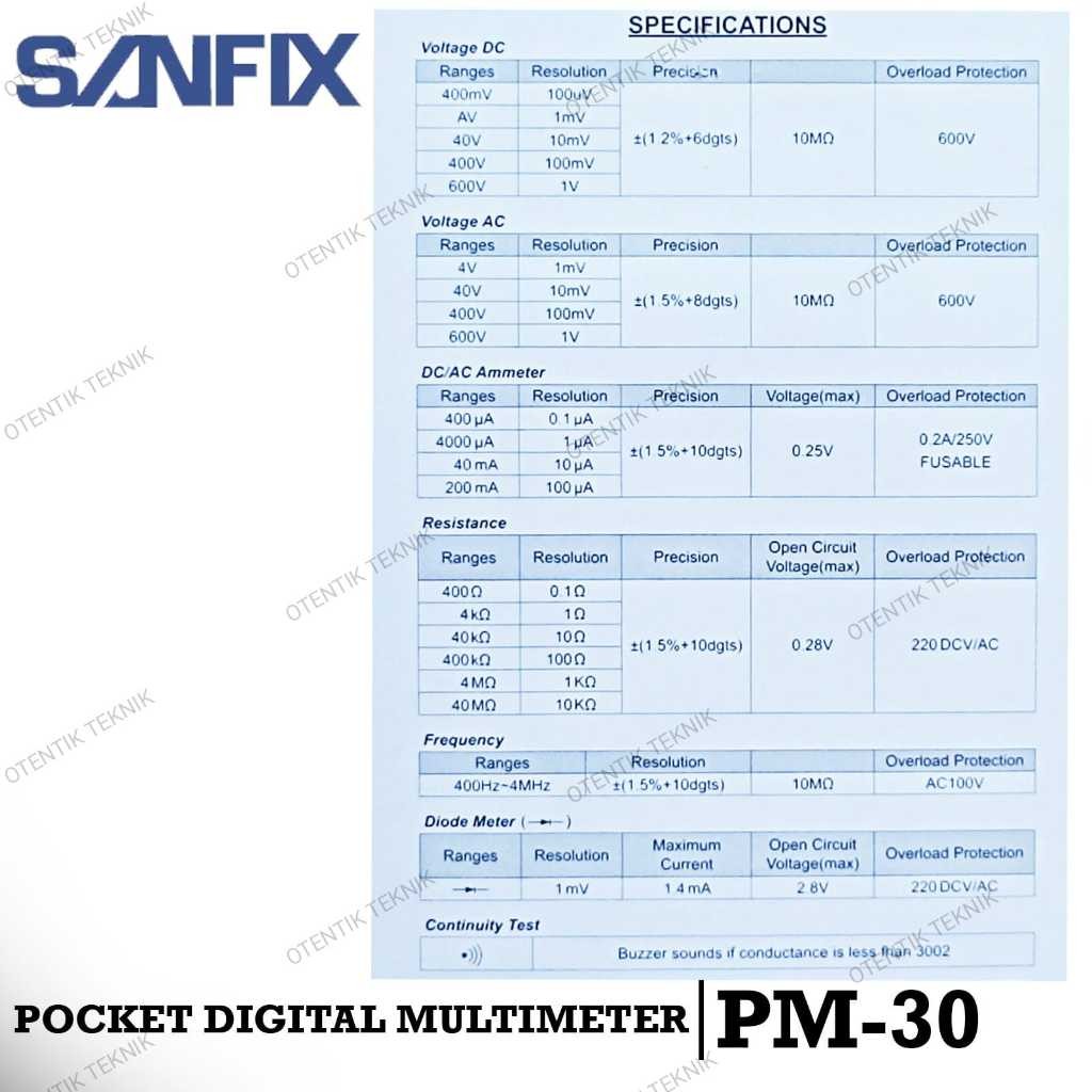 Jual SANFIX PM30 POCKET DIGITAL MULTIMETER - SANFIX MULTI METER SAKU PM ...