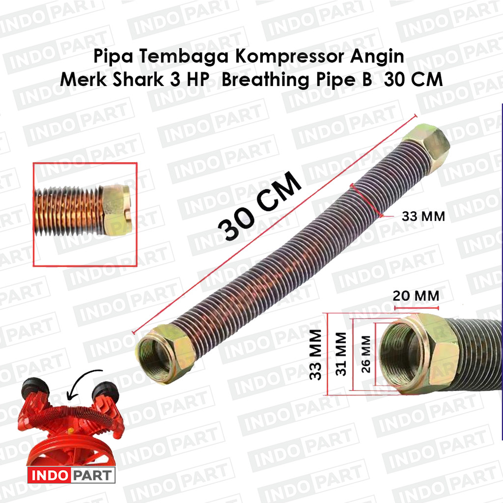 Jual Discharge Pipe B 3 HP 30 CM Pipa Tembaga Kompresor Angin 3 HP Pipa ...