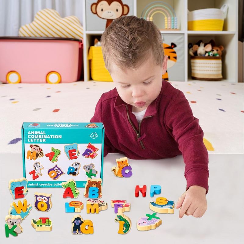 Jual Wooden Alphabet Puzzle Wooden Animal Educational Jigsaw Fine Motor ...