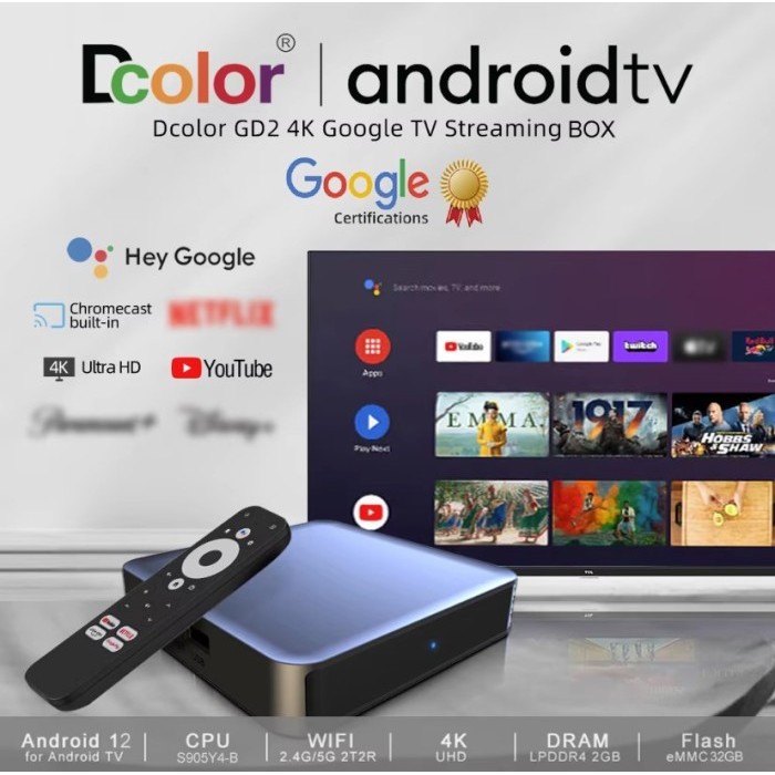 Jual ACODO TV Box DCOLOR GD2 4K Google Certified Android Voice Command ...
