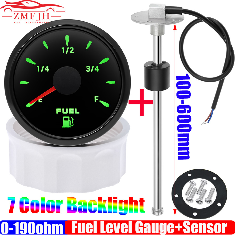 Jual 0-190 ohm Fuel Float Sensor + 52mm Fuel Level Gauge 7 Color Light Waterproof IP67 Oil Tank ...