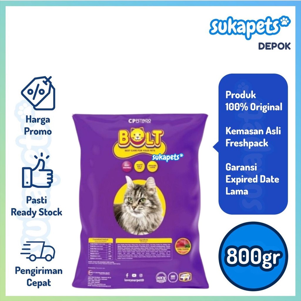 Jual Bolt Adult Cat Food Rasa Tuna Kibble Ikan Makanan Kucing 800gr ...