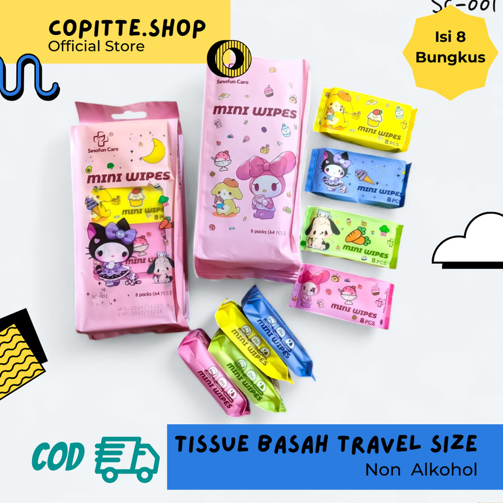 Jual Promo Tissue Mini Tisu Basah Mini Travel Size isi 8 Bungkus Tisu ...